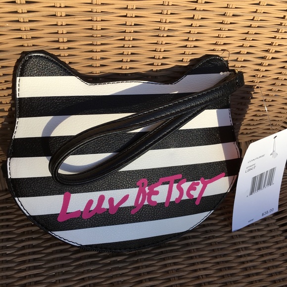 Betsey Johnson | Bags | Goofy Striped Dog Face Coin Purse Wristlet ...